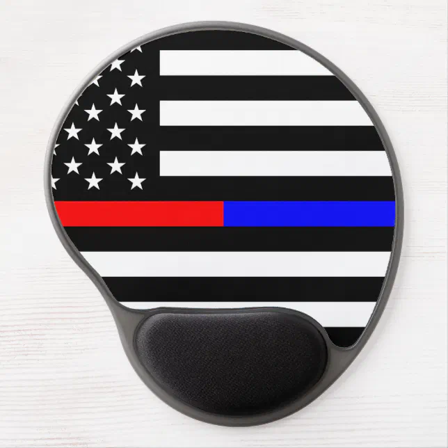 blue red thin line police firefighters symbol usa gel mouse pad | Zazzle