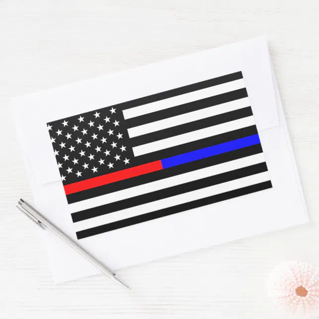 blue red thin line police firefighters symbol usa rectangular sticker ...