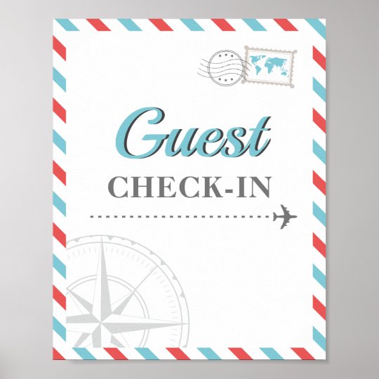 Blue Red Travel Airplane Guest Check-in Welcome Poster | Zazzle.com