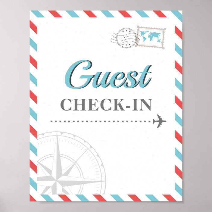 Blue Red Travel Airplane Guest Check-in Welcome Poster | Zazzle.com