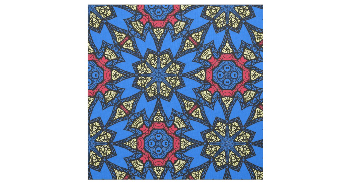 Blue Red Yellow African Tribal Ethnic Pattern Fabric | Zazzle