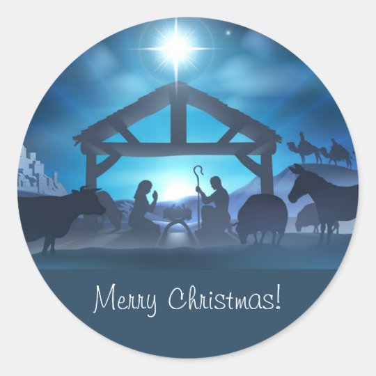 Blue Religious Nativity Christmas Envelope Sticker | Zazzle.com