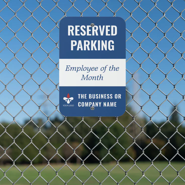 Blue Reserved Parking Employee of the Month Logo Metal Sign | Zazzle