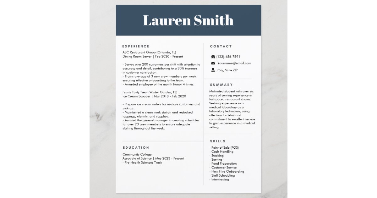 Blue Resume | One-Page Resume | Entry-Level Resume | Zazzle