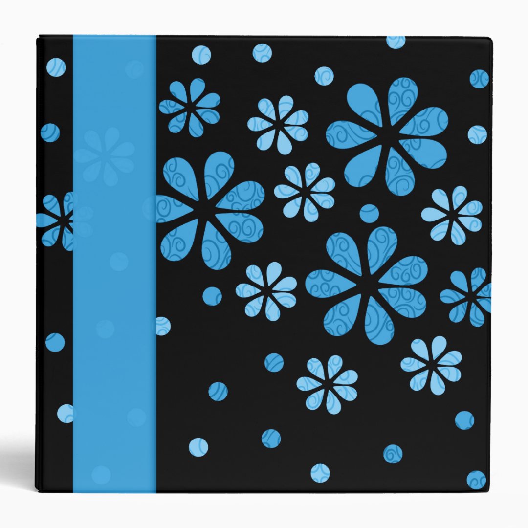 Blue Retro Flowers Dots 2 inch Designer Binder | Zazzle