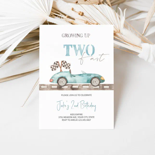 Blue Retro Race Car Birthday Invitation | Zazzle