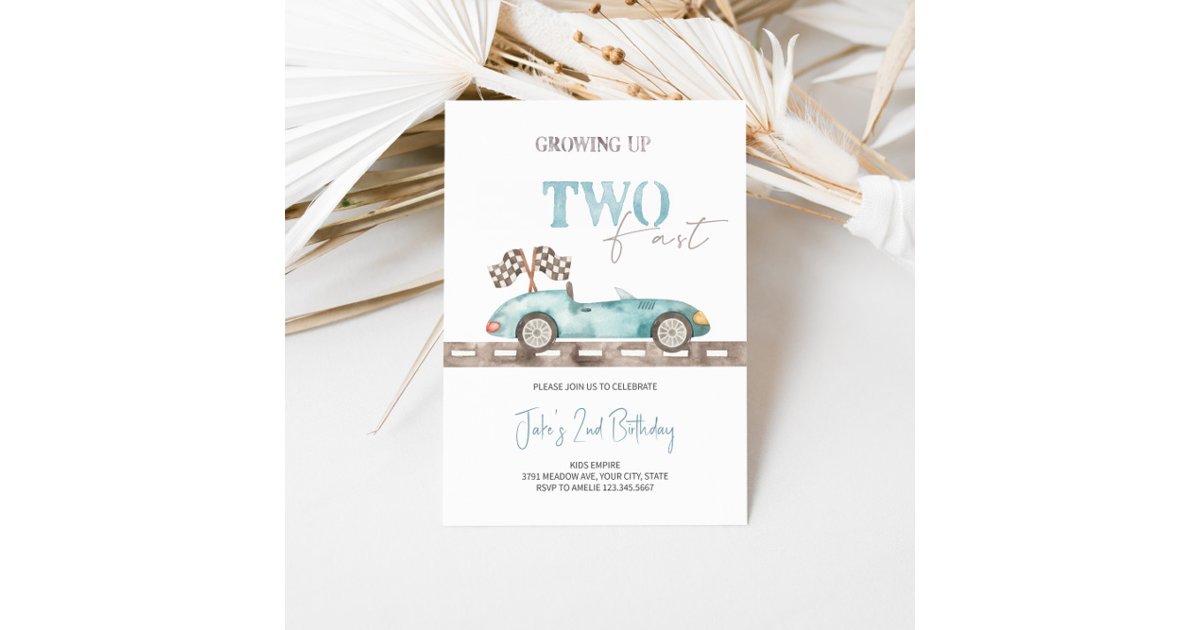 Blue Retro Race Car Birthday Invitation | Zazzle