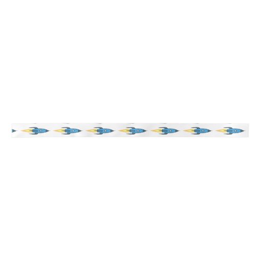 Blue Retro Rocket Ship Outer Space Birthday Boy Satin Ribbon | Zazzle