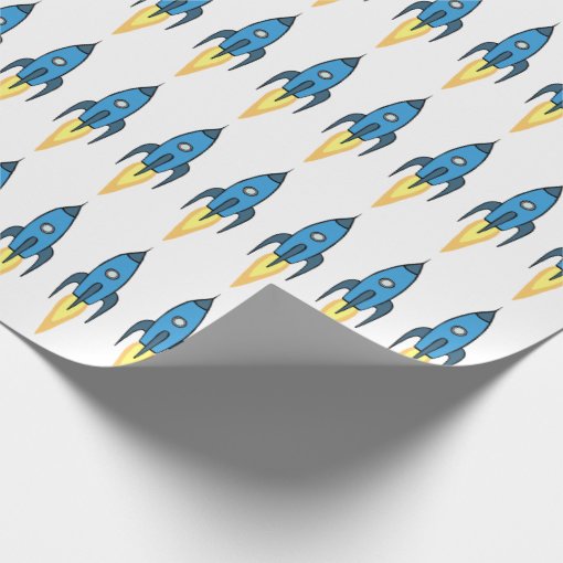 Blue Retro Rocket Ship Outer Space Birthday Boy Wrapping Paper | Zazzle