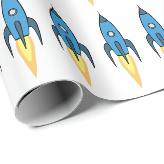 Blue Retro Rocket Ship Outer Space Birthday Boy Wrapping Paper | Zazzle.com