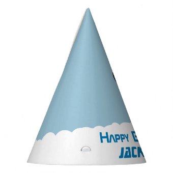 Blue Retro Rocket Ship Personalized Birthday Boy Party Hat | Zazzle