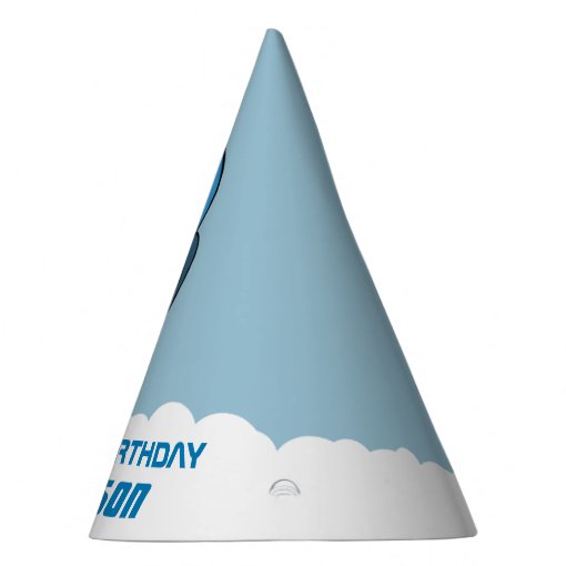Blue Retro Rocket Ship Personalized Birthday Boy Party Hat | Zazzle