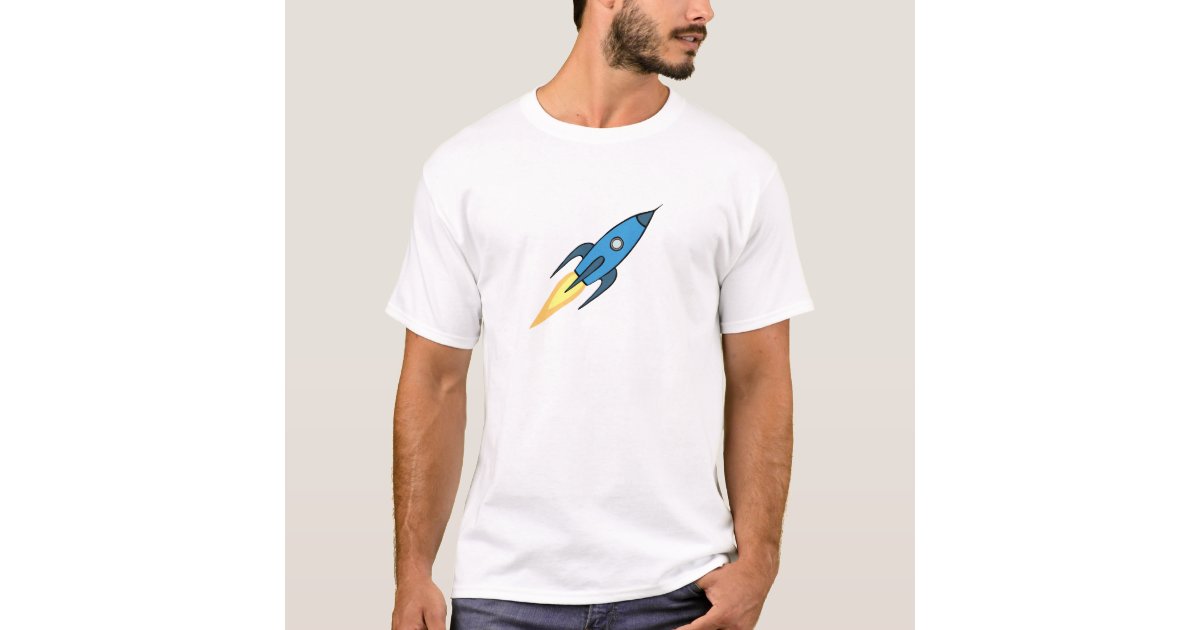 Blue Retro Rocket Ship Simple Modern Outer Space T-Shirt | Zazzle