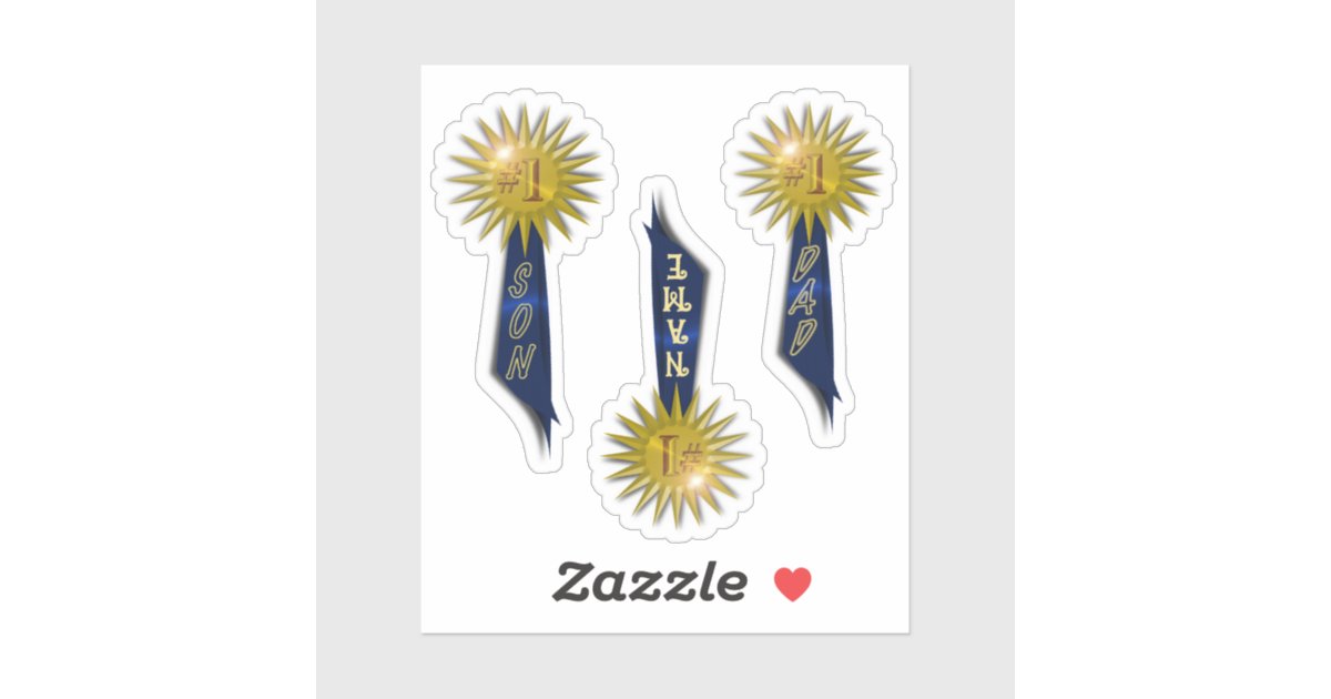Blue Ribbon #1 Dad #1 Son Sticker | Zazzle