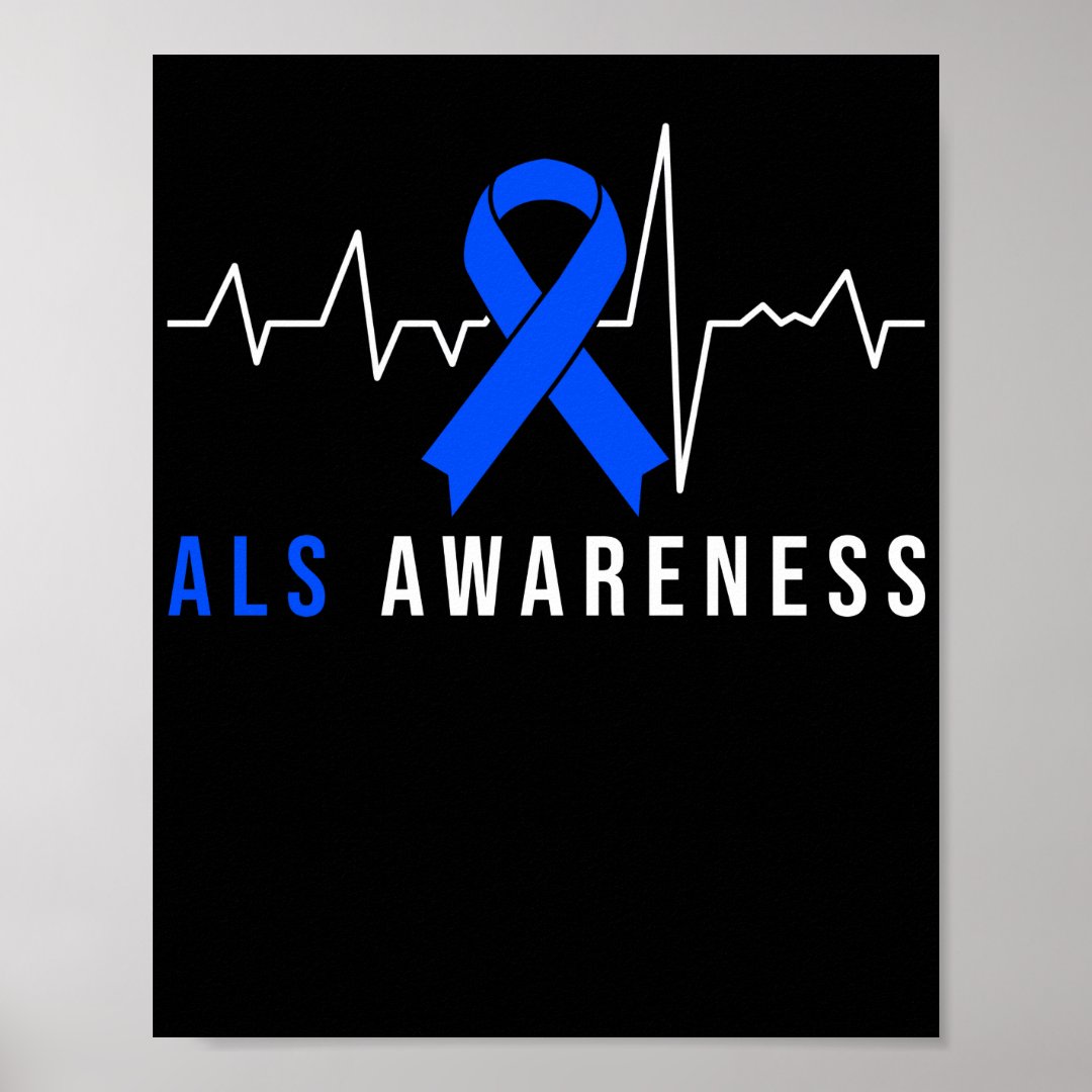 Blue Ribbon ALS Awareness Heartbeat Poster | Zazzle