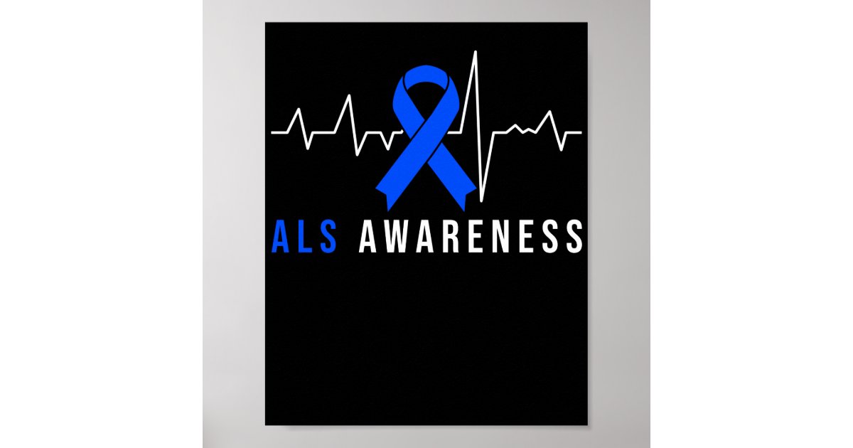 Blue Ribbon ALS Awareness Heartbeat Poster | Zazzle