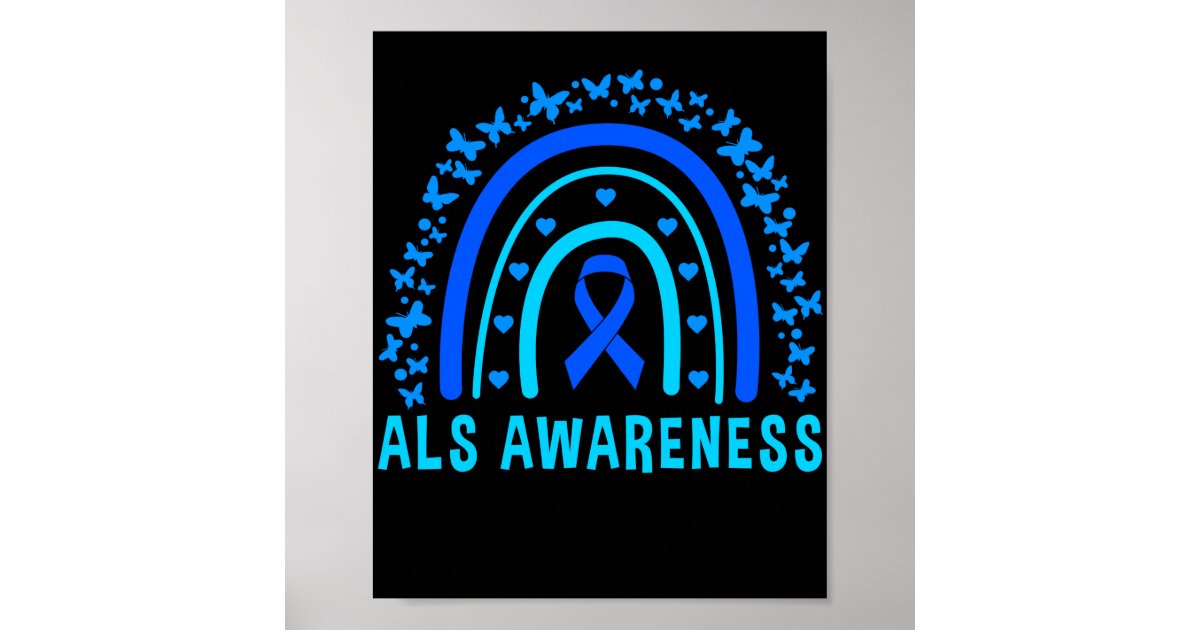Blue Ribbon ALS Awareness Rainbow Poster | Zazzle