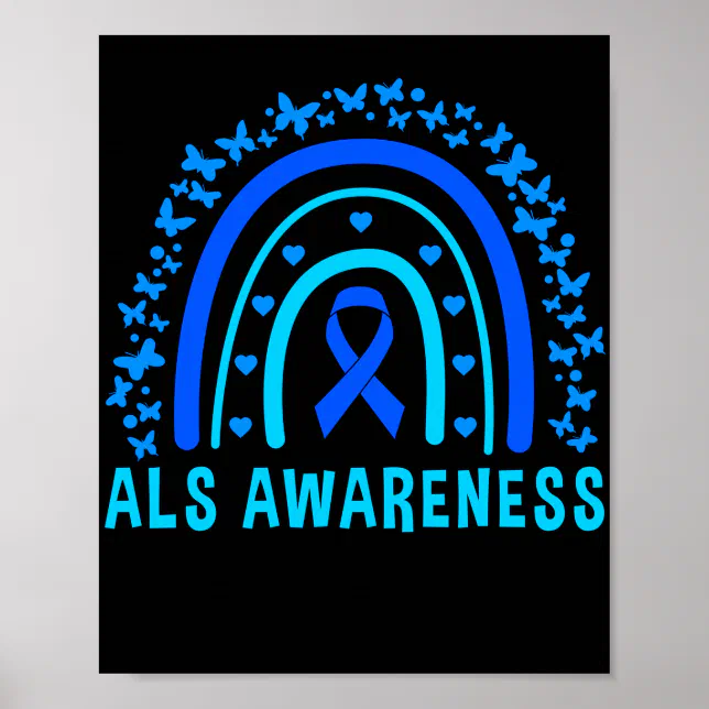 Blue Ribbon ALS Awareness Rainbow Poster | Zazzle