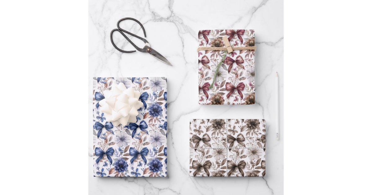 Blue Ribbon Bow Coquette Aesthetic Grandmillennial Wrapping Paper ...