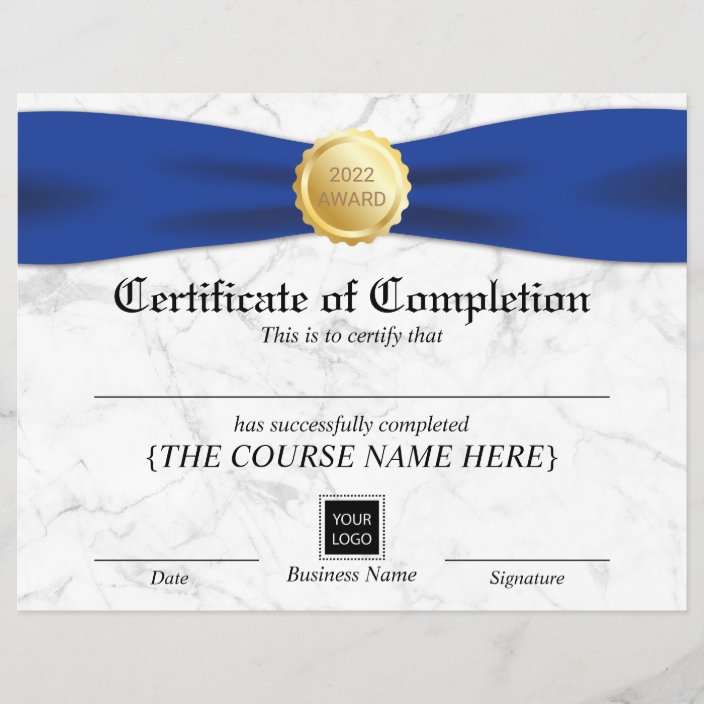 Blue Ribbon Marble Certificate of Completion | Zazzle.com