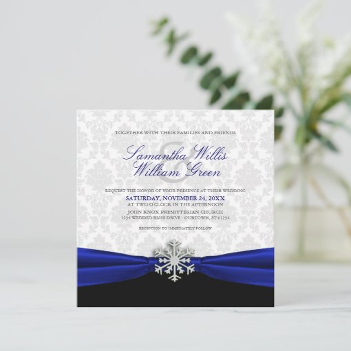 Blue Ribbon Winter Wedding Invitation | Zazzle