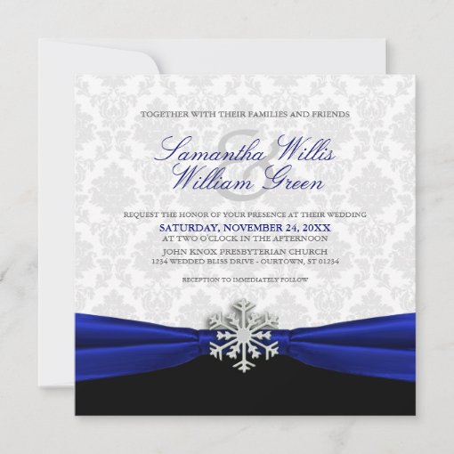 Blue Ribbon Winter Wedding Invitation | Zazzle