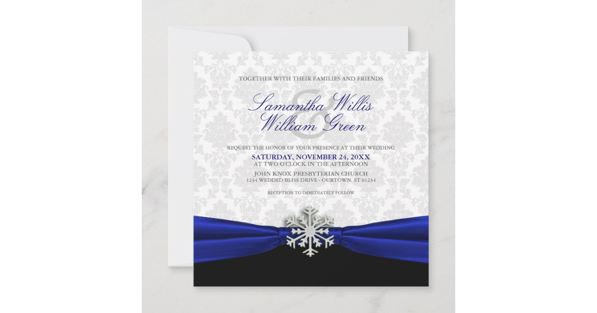 Blue Ribbon Winter Wedding Invitation | Zazzle