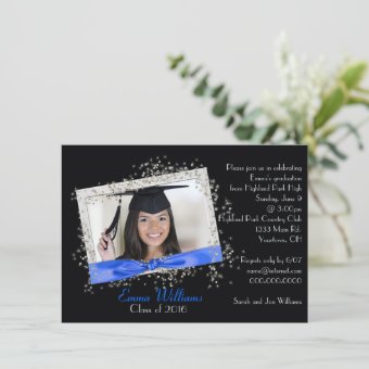 Blue Ribbon with Glitter Graduation Invitation | Zazzle