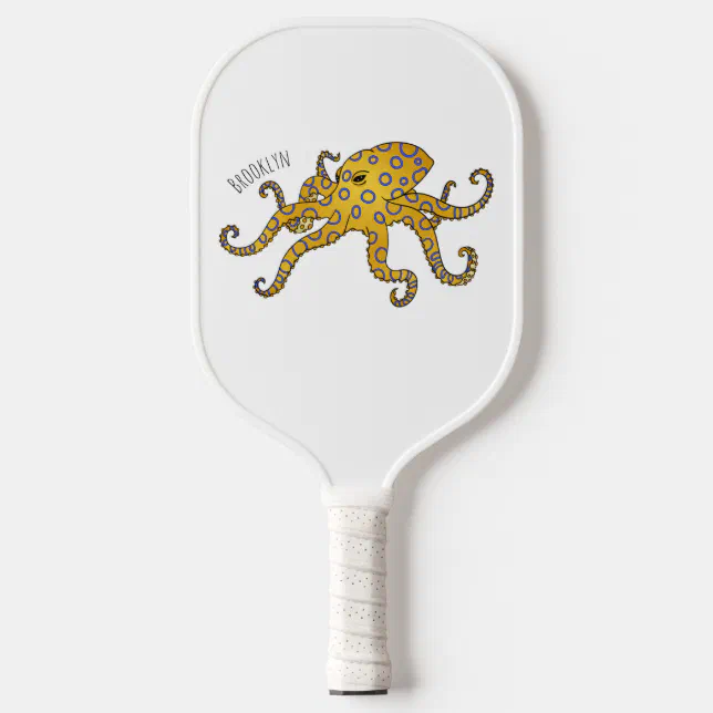 Blue-ringed octopus cartoon illustration pickleball paddle | Zazzle
