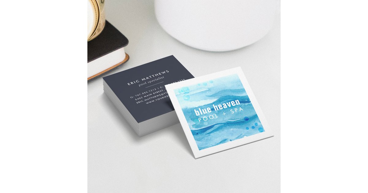 Blue Ripple | Pool Care or Swim Square Business Card | Zazzle