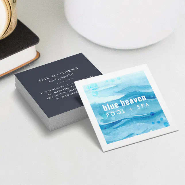 Blue Ripple | Pool Care or Swim Square Business Card | Zazzle