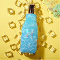 Blue ripple water swimming pool water monogram bottle cooler | Zazzle