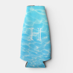Blue ripple water swimming pool water monogram bottle cooler | Zazzle