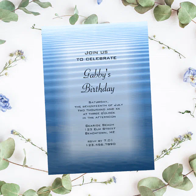 Blue Rippled Water Birthday Party Invitation | Zazzle