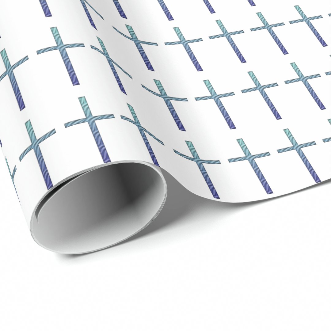 Blue Ripples Effect/Religious Cross Wrapping Paper | Zazzle