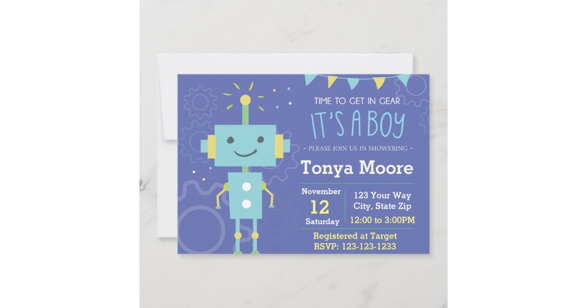 Blue Robot Baby Shower Invitation | Zazzle