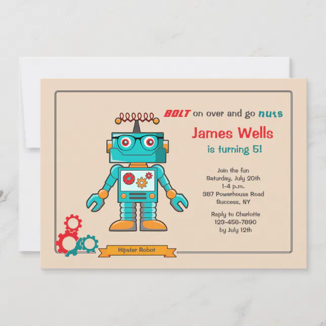 Blue Robot Invitation | Zazzle