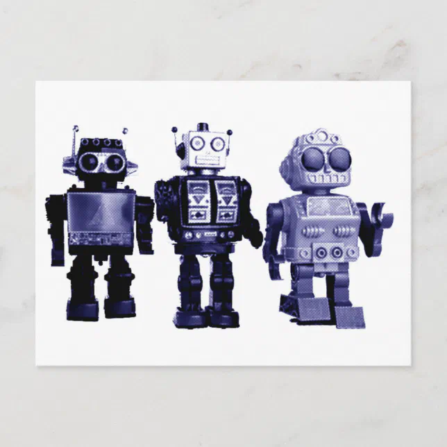 blue robots postcard | Zazzle