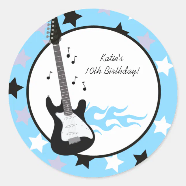 Blue Rock Star Birthday Favor Stickers | Zazzle