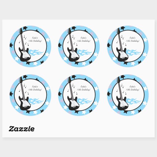 Blue Rock Star Birthday Favor Stickers | Zazzle