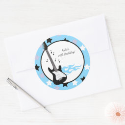 Blue Rock Star Birthday Favor Stickers | Zazzle