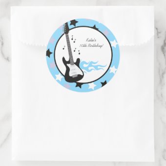 Blue Rock Star Birthday Favor Stickers | Zazzle