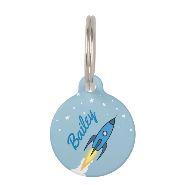 Blue Rocket Outer Space Personalized Name Template Pet Name Tag | Zazzle