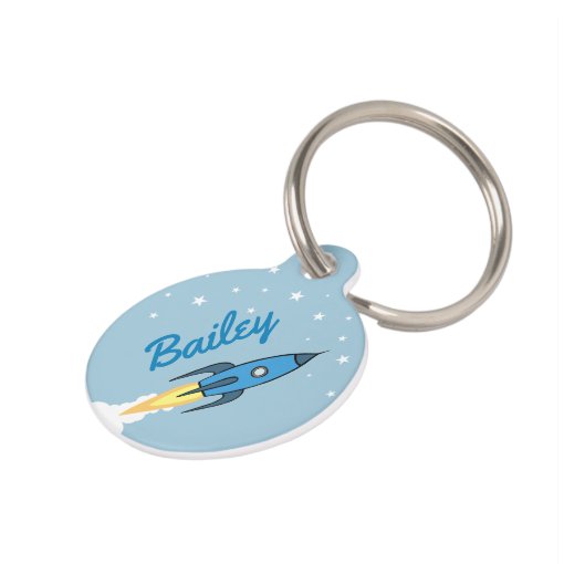 Blue Rocket Outer Space Personalized Name Template Pet Name Tag | Zazzle