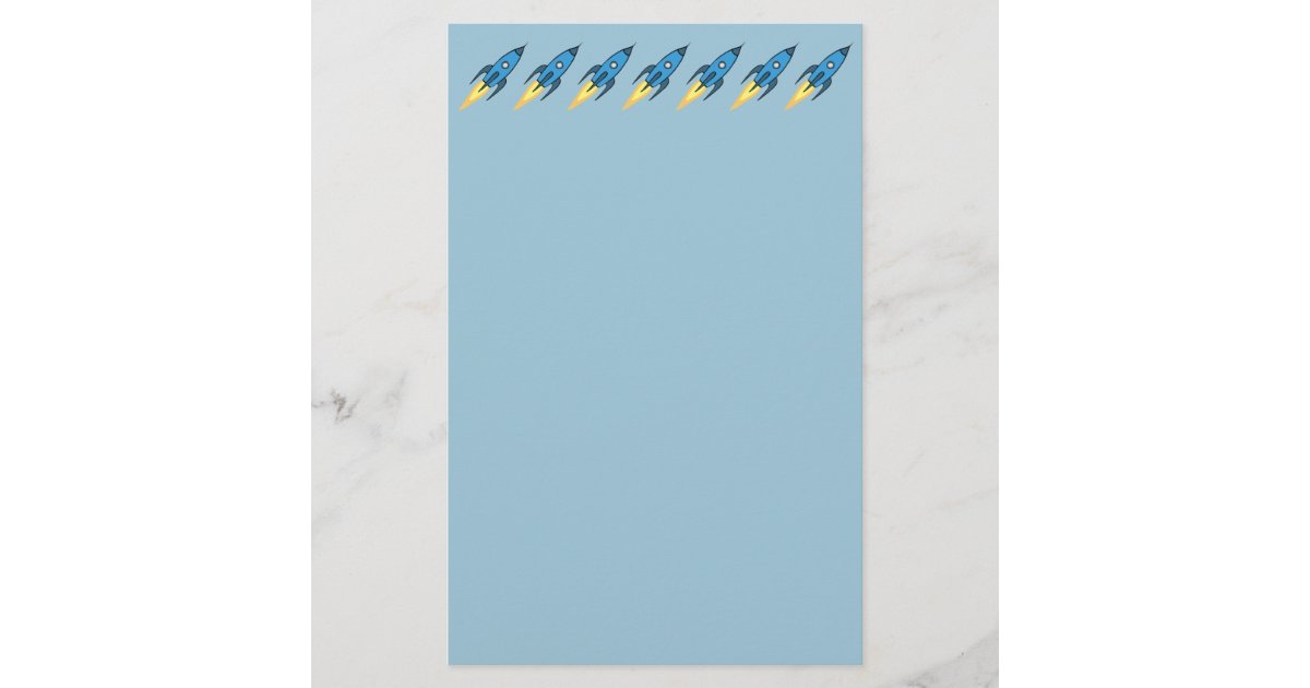 Blue Rocket Ship Outer Space Boy Kids Cute Modern Stationery | Zazzle