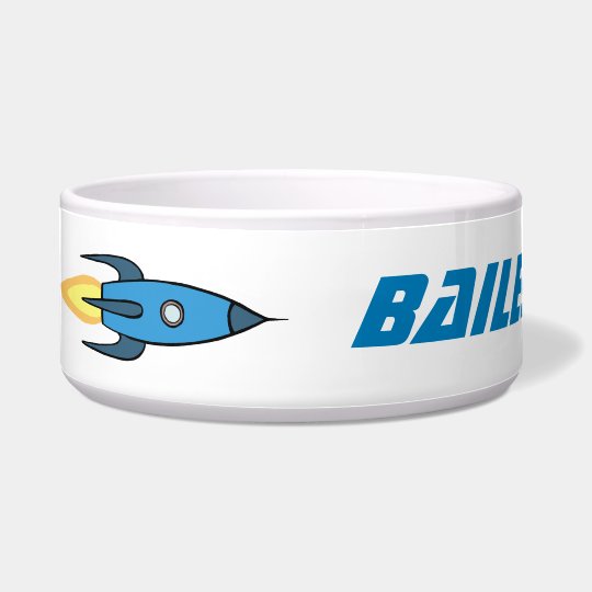 Blue Rocket Ship Outer Space Personalized Pet Name Bowl | Zazzle.com