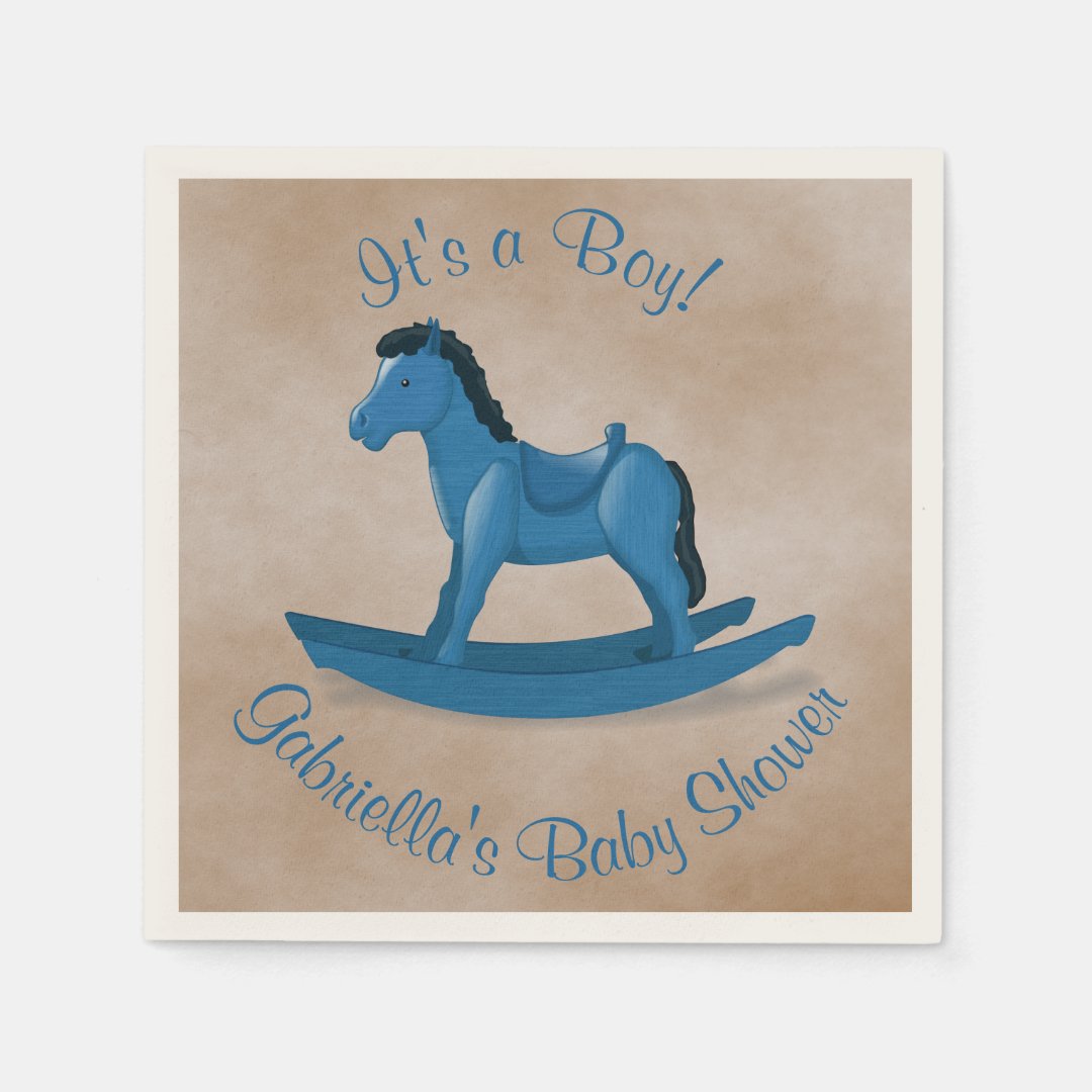 Blue Rocking Horse Baby Shower Napkins | Zazzle