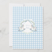 Blue rocking horse gingham boho baby boy shower invitation | Zazzle