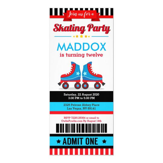 Blue Roller Skate Sport Ticket Pass Birthday Invitation | Zazzle.com