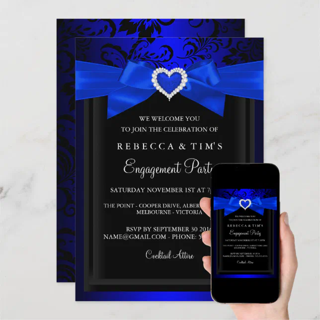 Blue Romantic Heart Engagement Party Invitation | Zazzle